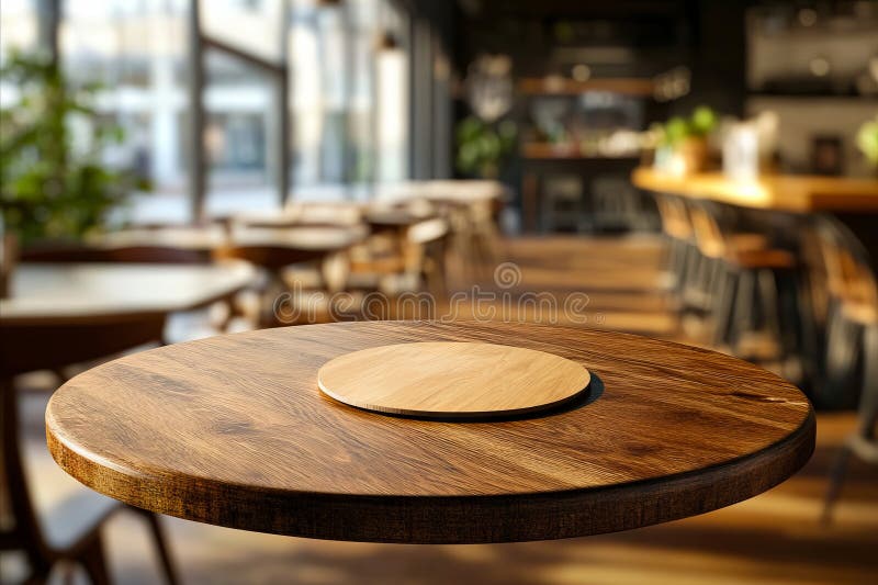 A Wooden Table with a Circular Wooden Top in a Restaurant Stock Photo ...