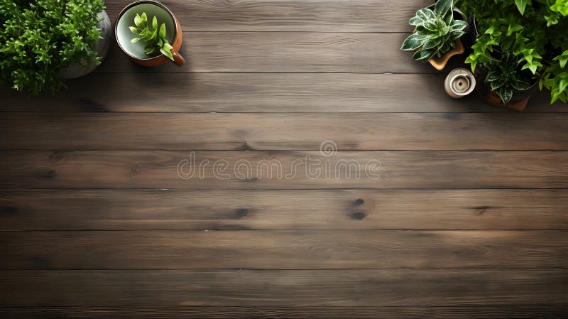 Wooden Table with a Coffee Cup and Plants Stock Illustration ...