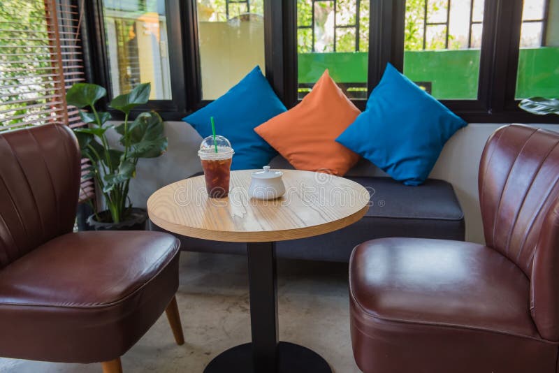 Wooden Table and Cold Beverage Iced Tea in Restaurant Stock Image ...