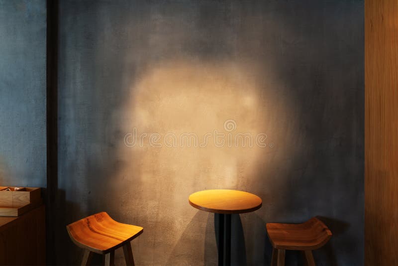 Wooden Table in the Corner of Coffee Shop Stock Photo - Image of ...