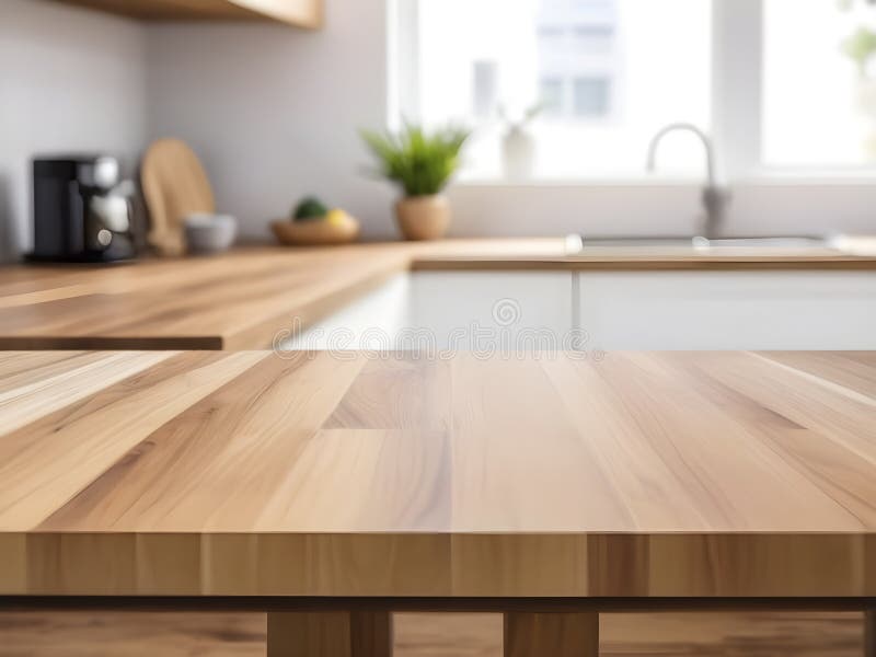 Wooden Table Counter in a Modern Kitchen, Ideal for Product Displays ...