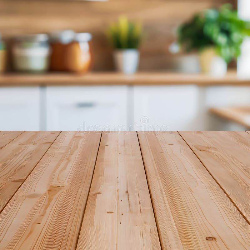 Wooden Table in Cozy Kitchen or Dining Area with Light Grain Patterns ...