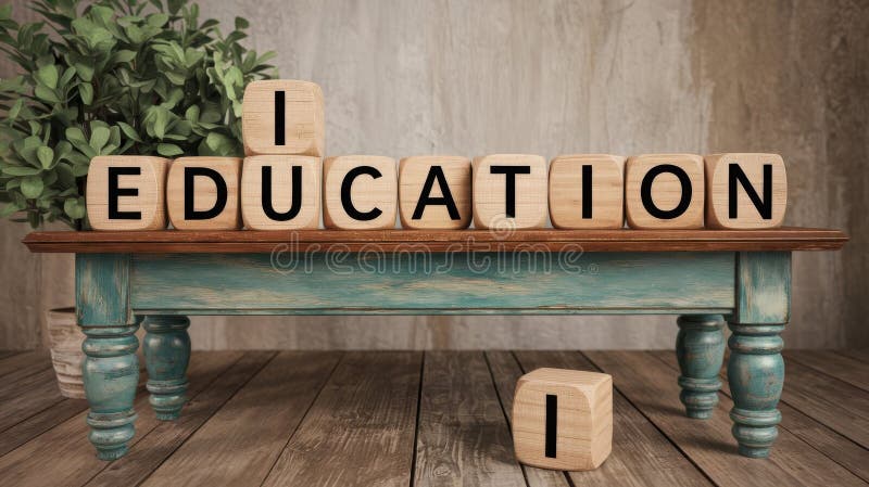 Wooden Table with Cubes Displaying the Word "Education," Representing a ...