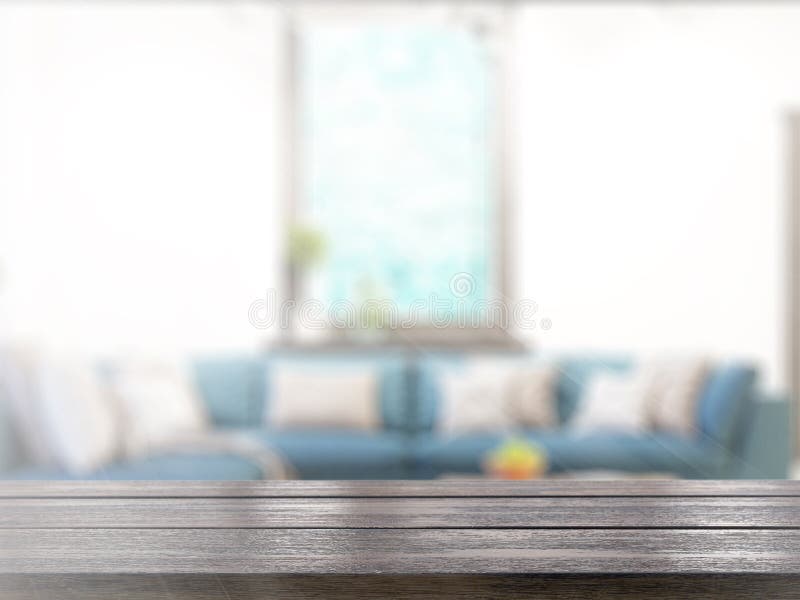 Table on Defocuced Interior Background. 3D Rendering Stock Illustration ...