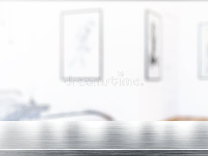 Table on Defocuced Interior Background. 3D Rendering Stock Illustration ...