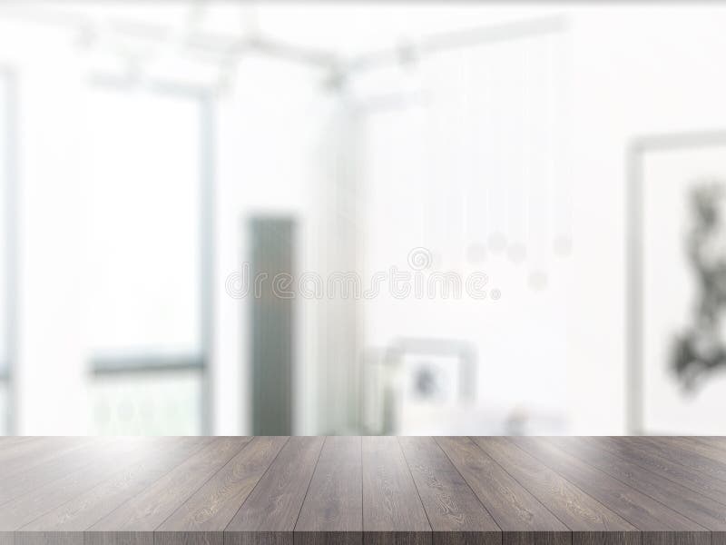 Table on Defocuced Interior Background. 3D Rendering Stock Illustration ...