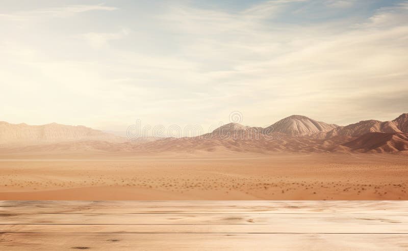 Wooden Table with Desert Background Stock Illustration - Illustration ...