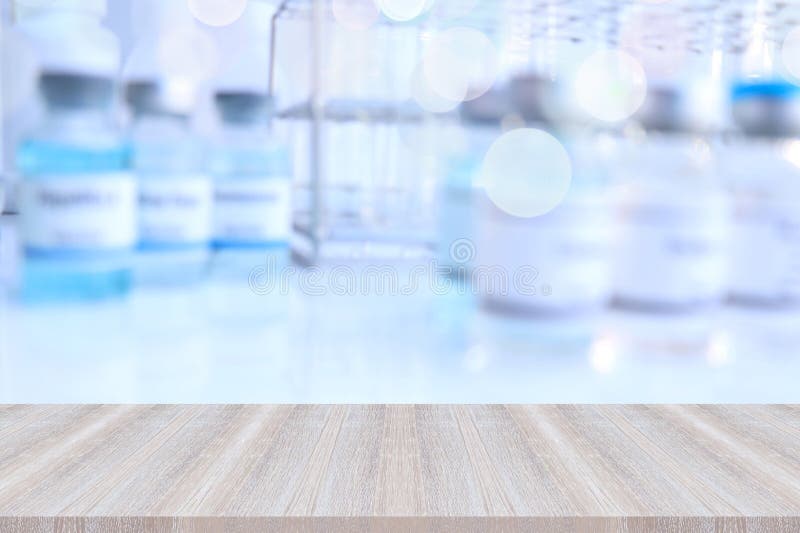 The Wooden Table is Empty and Laboratory Background Stock Image - Image ...