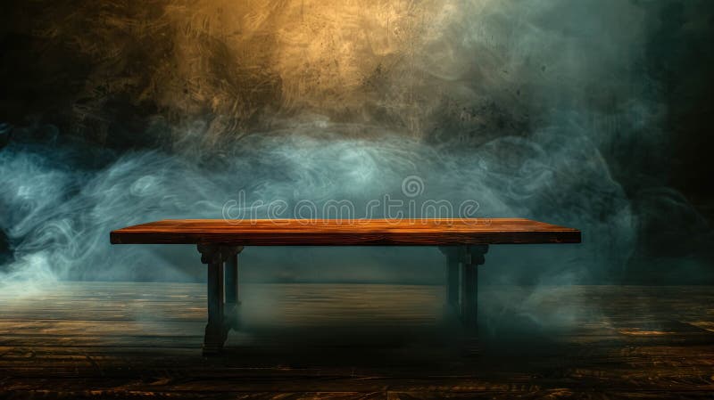 Wooden Table in a Empty Room with Smoke. Table Template Stock ...