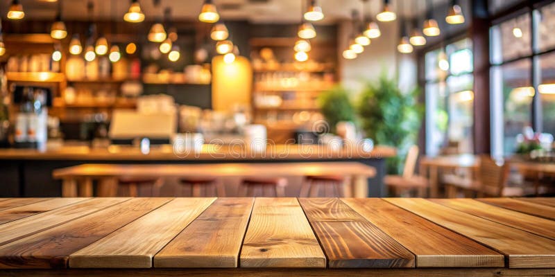 Empty Wooden Table Space Platform and Blurred Restaurant or Coffee Shop ...