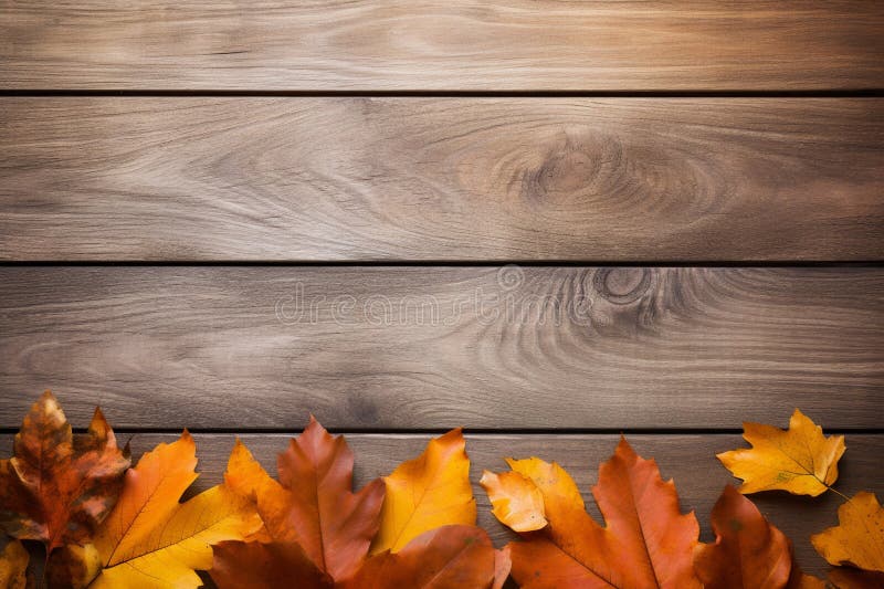 Wooden Table with Fall Leaves Backdrop Stock Illustration ...