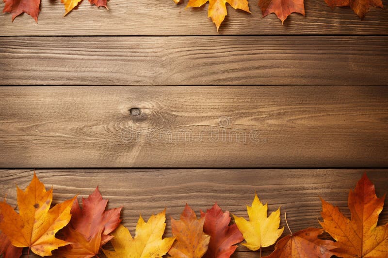 Wooden Table with Fall Leaves Backdrop Stock Illustration ...