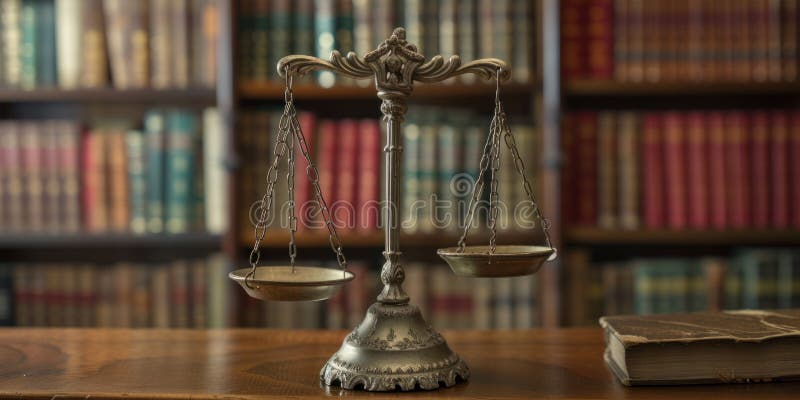 Wooden Table with Scale and Book Stock Photo - Image of textbook ...