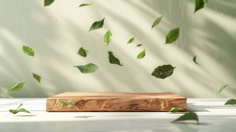 The Wooden Table and Floating Leaves. AI Generated Stock Image - Image ...
