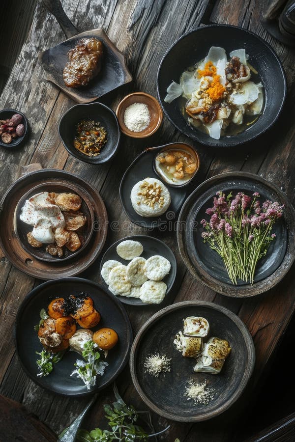 Wooden Table with Food stock image. Image of kitchen - 373285855