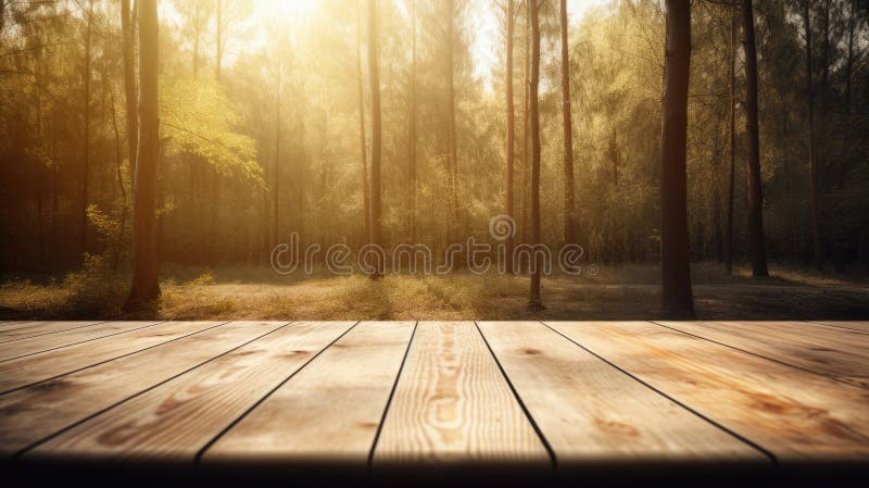 Wooden Table in the Forest at Sunset. Selective Focus Stock ...