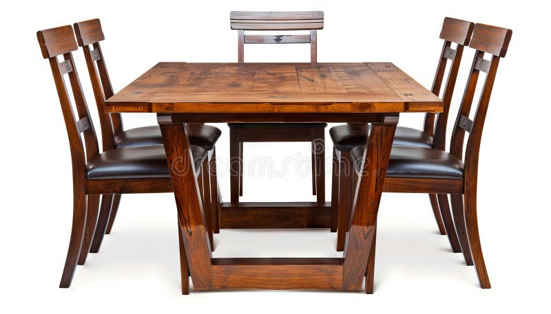 A Wooden Table with Four Chairs Around it Stock Image - Image of dining ...