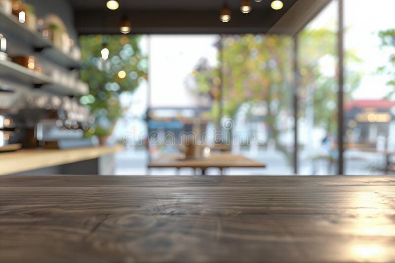Wooden Table in Front of Abstract Blurred Restaurant Background Ai ...