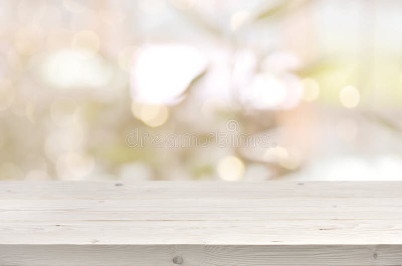 Wooden Table in Front of Abstract Blurred Summer Lights Background ...