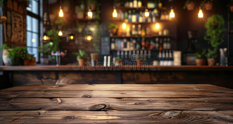 Wooden Table in Front of Bar Stock Photo - Image of interior, drinks ...