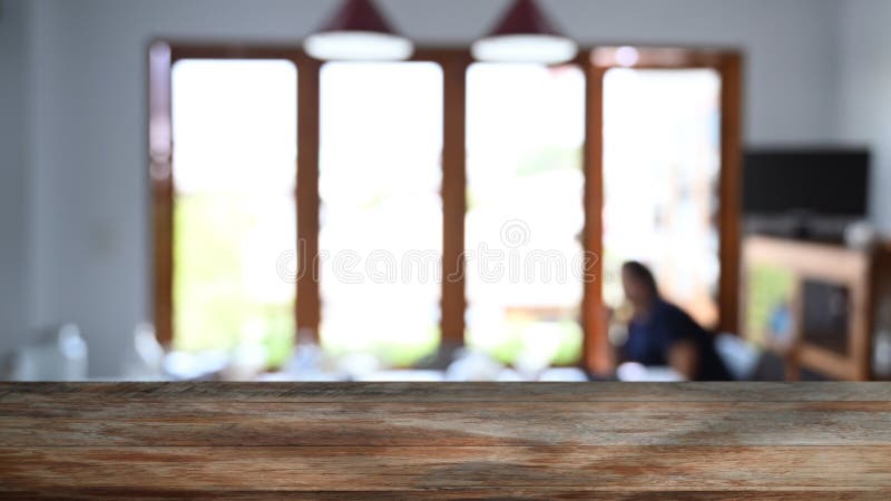 Wooden Table in Front of Blurred Background of Restaurant. for Display ...