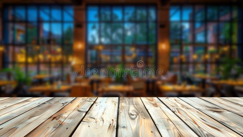 Wooden Table with Blurred Restaurant Background at Night Stock Image ...
