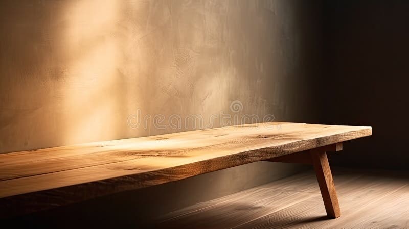 Wooden Table in Front of Grunge Wall. Wooden Table in the Room Stock ...
