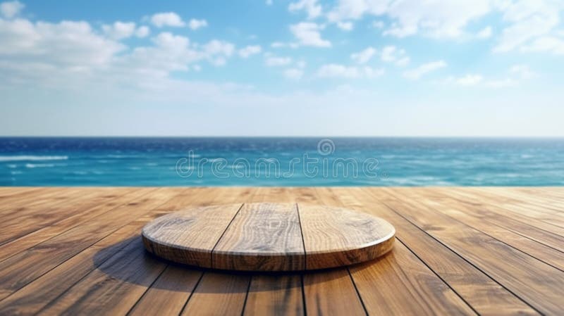 Wooden Table in Front of Summer Sea Stock Illustration - Illustration ...