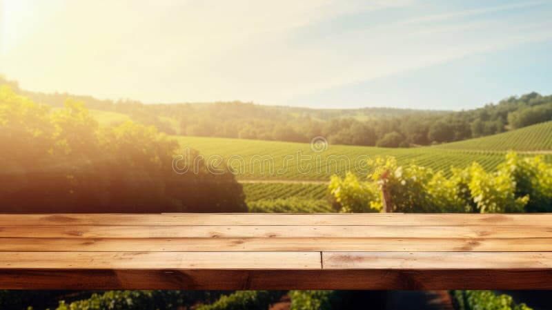 Wooden Table in Front of Vineyard Stock Image - Image of countryside ...