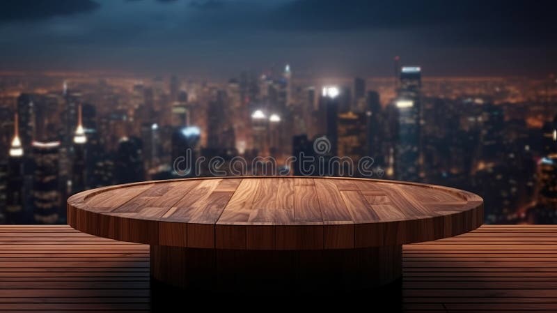 Wooden Table in a Futuristic Cityscape. Generative AI Stock ...