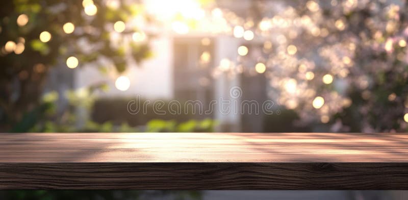 Wooden Table Garden Bokeh Displays Background Concept Presentation ...