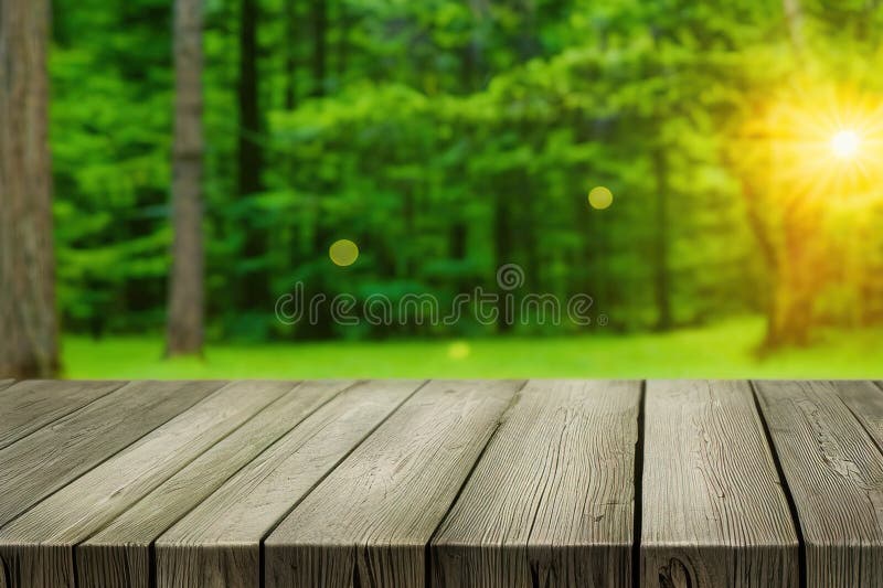 Wooden Table in a Garden at Sunset, with the Background Out of Focus ...