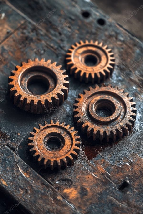 Wooden Table with Gears stock image. Image of diagrams - 373248301