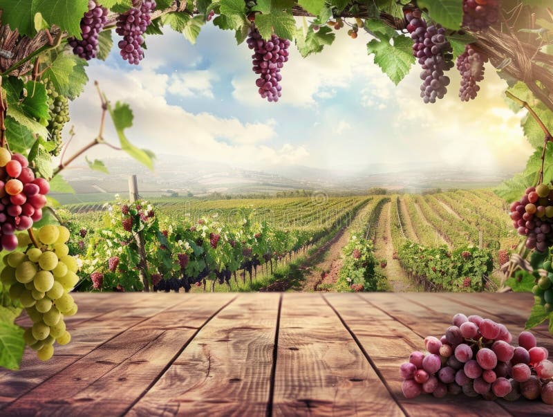 Wooden Table with Grapes stock photo. Image of picnic - 376788192