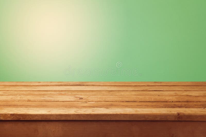 Wooden Table and Green Background for Product Montage Display Stock ...
