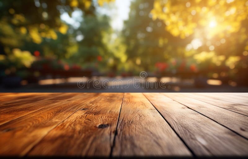 Wooden Table on the Ground with Blurred Sun Rays Stock Image - Image of ...