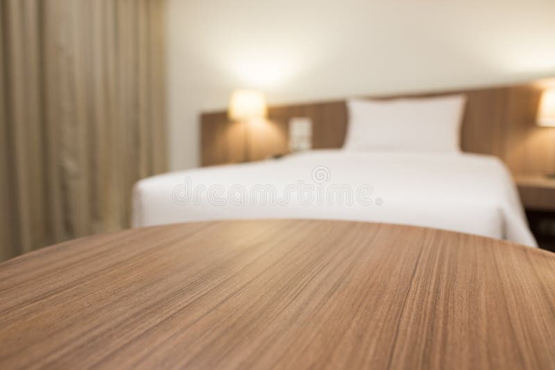 Wooden Table in a Hotel Room Stock Image - Image of bedside, copysapce ...