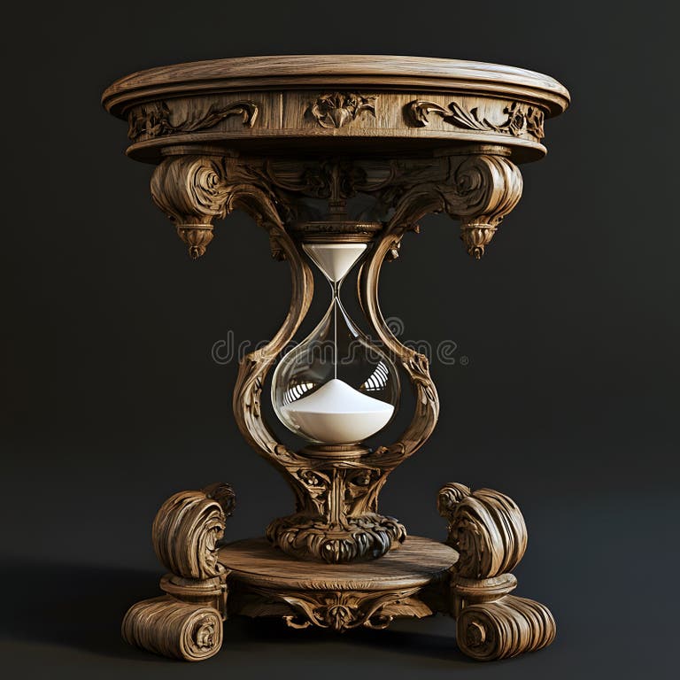 Wooden Table with Hourglass Stock Illustration - Illustration of wooden ...