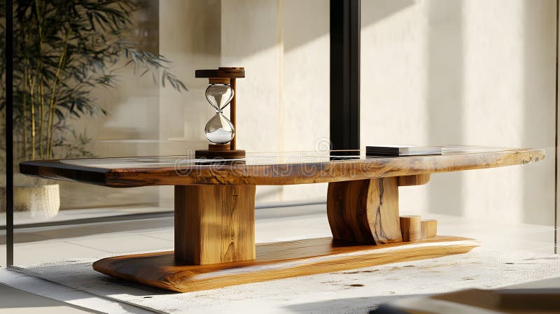 Wooden Table with Hourglass Stock Illustration - Illustration of items ...