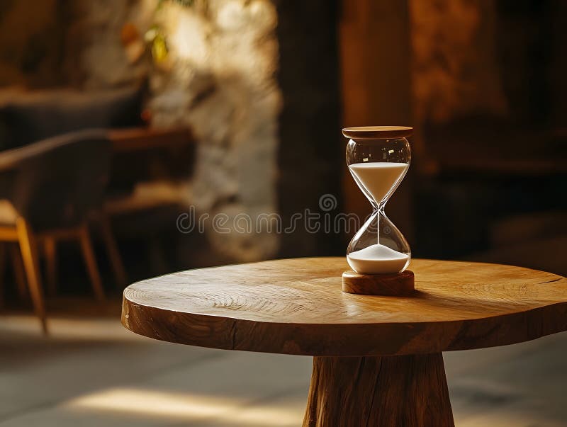 Wooden Table with Hourglass Stock Illustration - Illustration of table ...