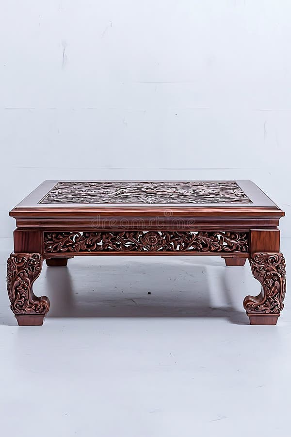 Wooden Table with Intricate Carvings on it Stock Photo - Image of ...