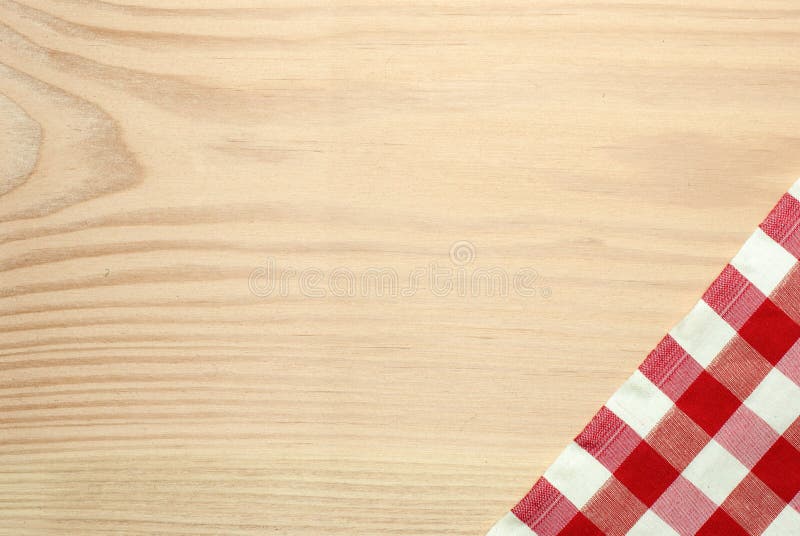 Wooden Table Label with Checked Red Textile Stock Photo - Image of ...