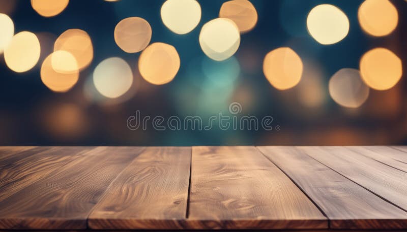 A Wooden Table with Lights in the Background Stock Photo - Image of ...