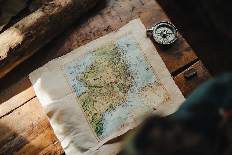 Wooden Table Map Compass Placed Light Fabric Stock Photos - Free ...