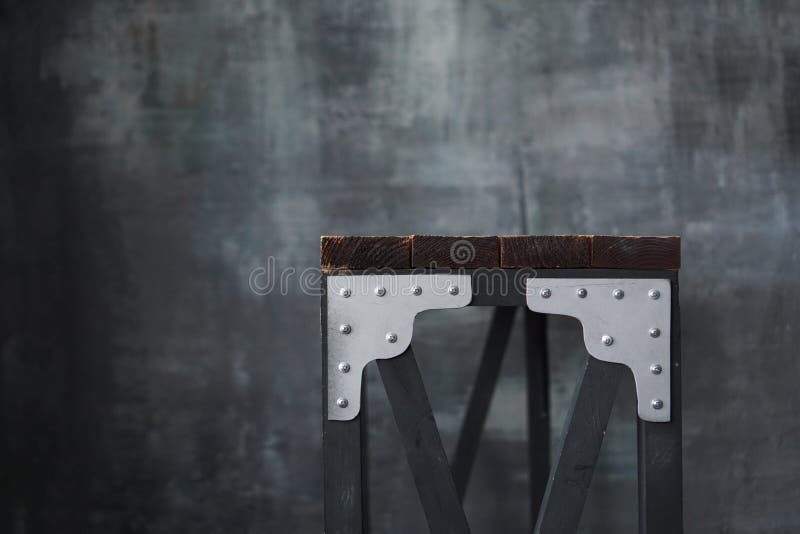 Wooden Table with Metal Inserts. Loft Style Table on Background of a ...
