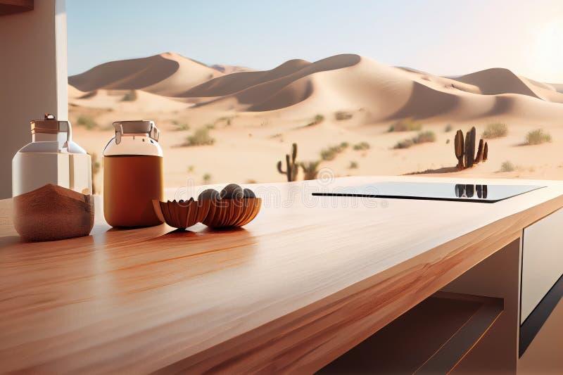 Wooden Table in the Middle of the Desert. Generative AI Stock ...