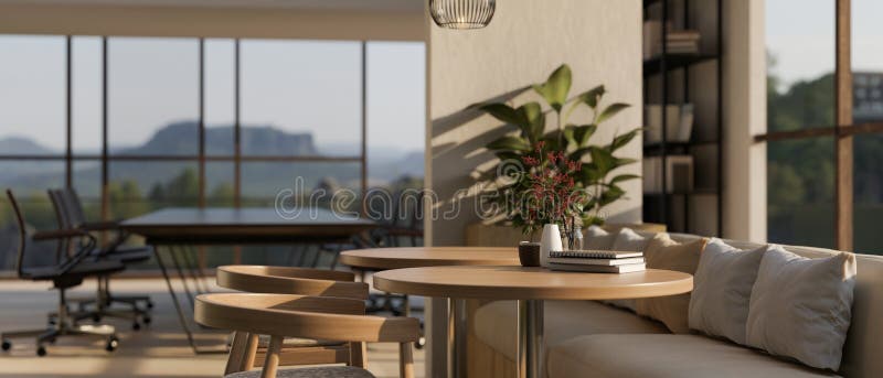 A Wooden Table in a Modern and Comfortable Co-working Space or Office ...