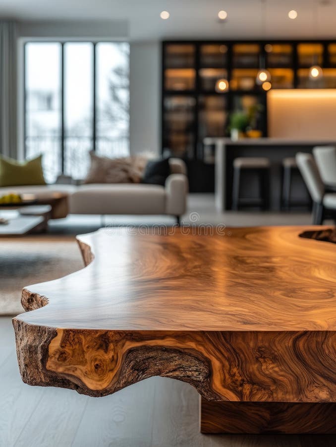 Wooden Table in a Modern Living Room Setting. Stock Image - Image of ...