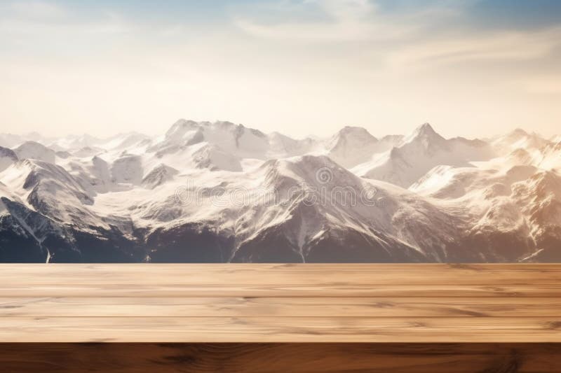 Wooden Table and Mountains Landscape in Morning Sky Stock Photo - Image ...