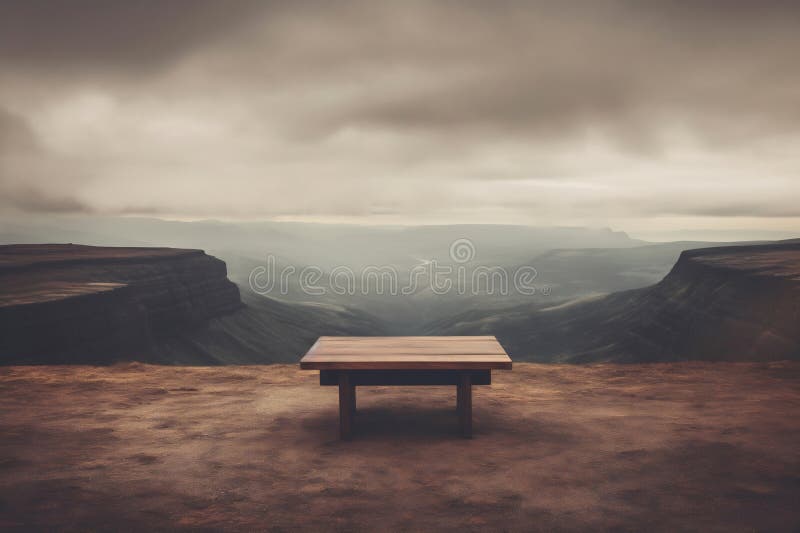 Wooden Table and Mountains Landscape in Morning Sky Stock Image - Image ...